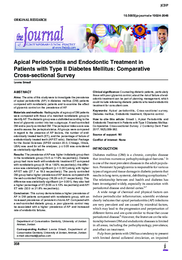 (PDF) Apical Periodontitis and Endodontic Treatment in Patients with ...