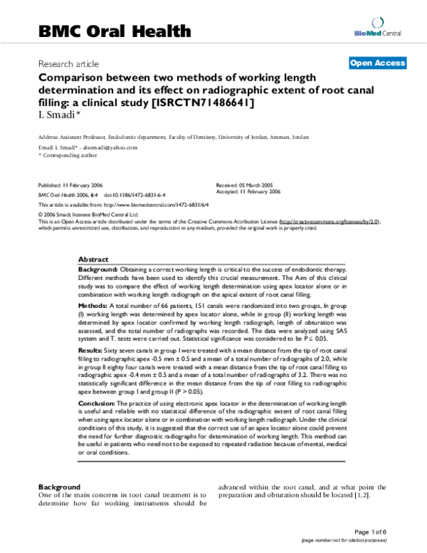 Pdf Comparison Between Two Methods Of Working Length Determination And Its Effect On