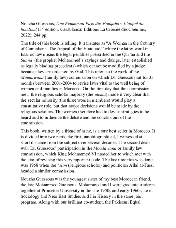 (DOC) Lappel du houdhoud Une femme au pays des (1)