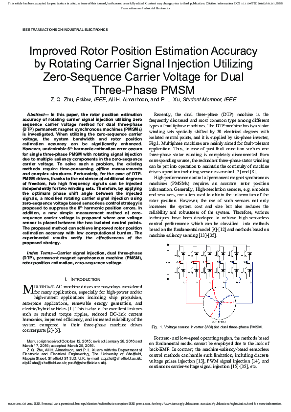 Pdf Improved Rotor Position Estimation Accuracy By Rotating Carrier