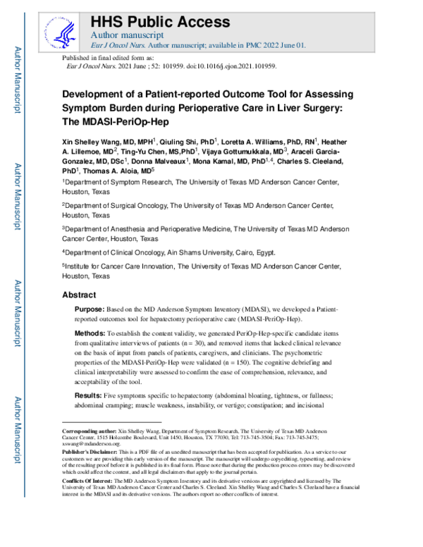(PDF) Development of a patient-reported outcome tool for assessing ...