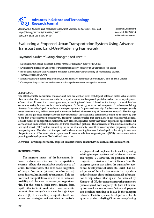(PDF) Evaluating a Proposed Urban Transportation System Using Advance Transport and Land-Use ...