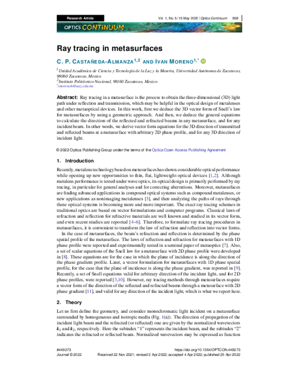 (PDF) Ray tracing in metasurfaces