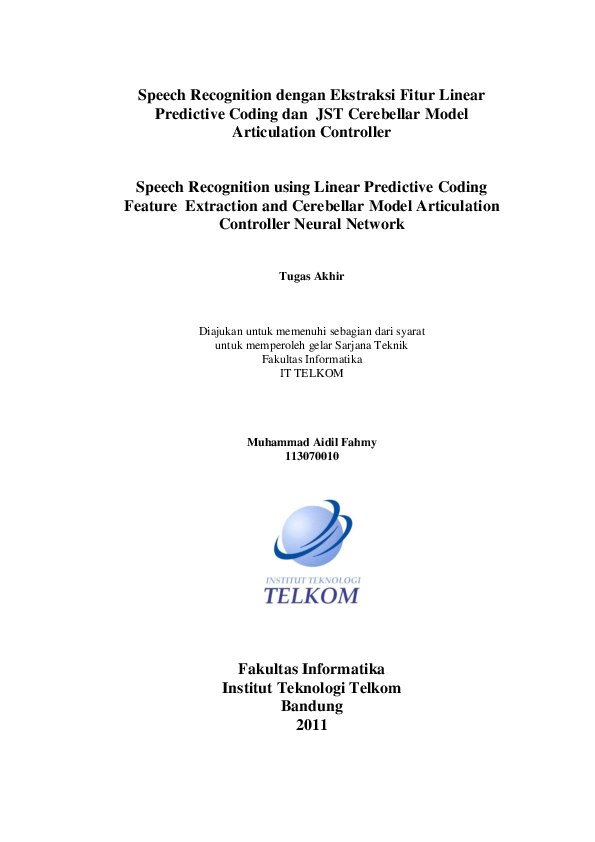 (PDF) Speech Recognition dengan Ekstraksi Fitur Linear Predictive Coding dan JST Cerebellar ...