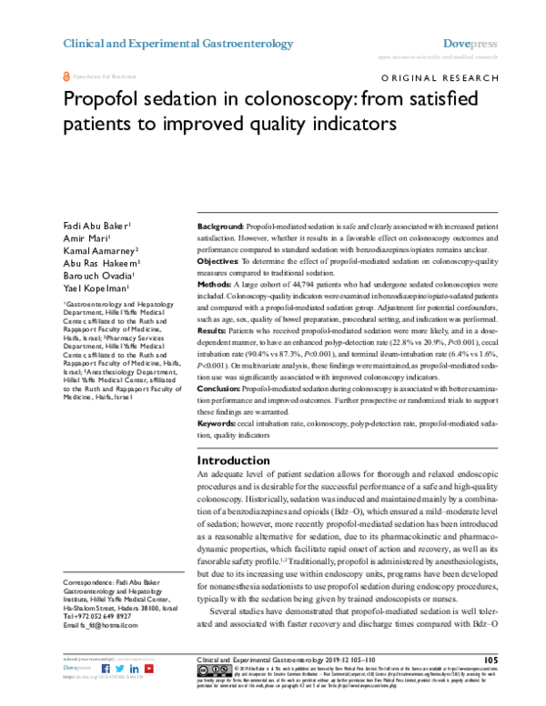 (PDF) Propofol Sedation in Colonoscopy: From Satisfied Patients to ...