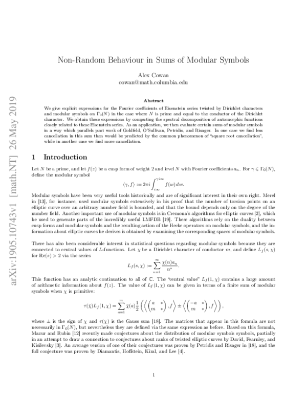 (PDF) Non-random behavior in sums of modular symbols