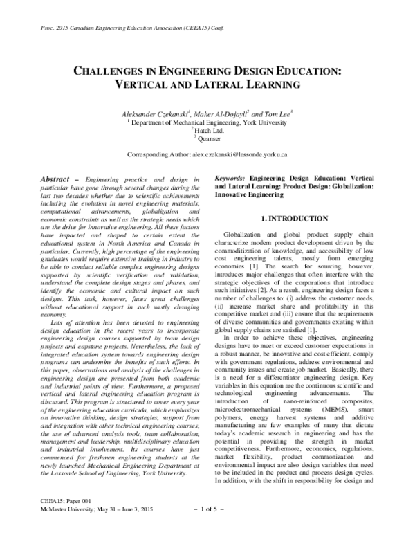 (PDF) Challenges in Engineering Design Education: Vertical and Lateral Learning
