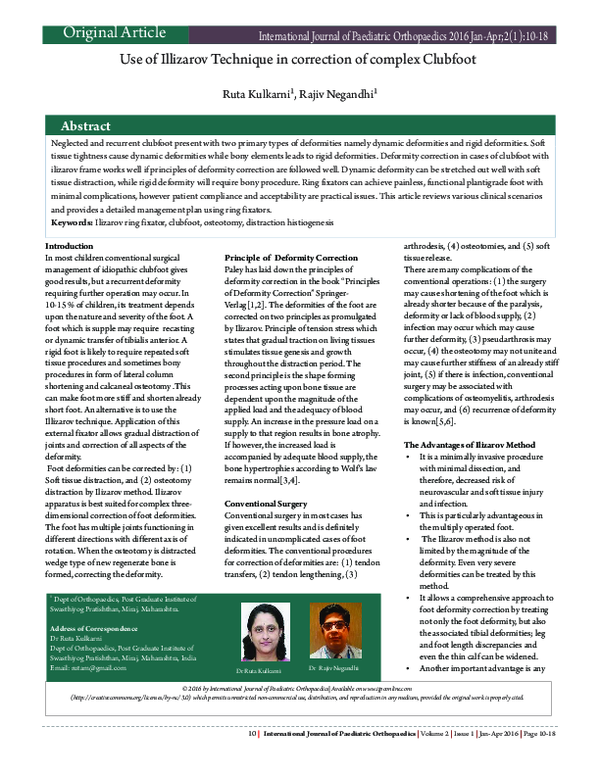 (PDF) Use of Illizarov Technique in correction of complex Clubfoot