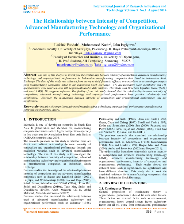 (PDF) The Relationship between Intensity of Competition, Advanced Manufacturing Technology and ...