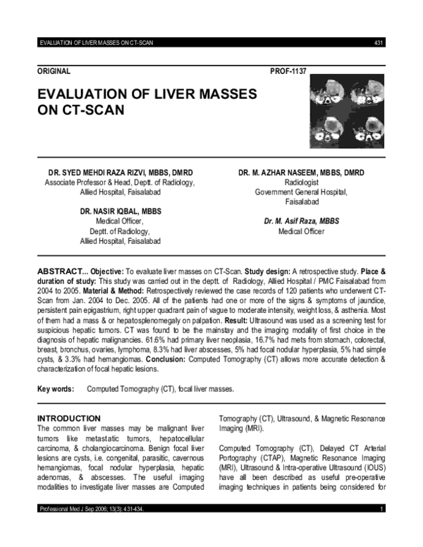 (PDF) Evaluation of Liver Masses on CT-Scan | Nasir Iqbal - Academia.edu
