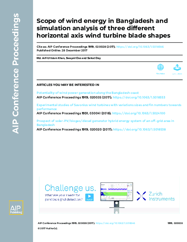 (PDF) Scope of wind energy in Bangladesh and simulation analysis of three different horizontal ...