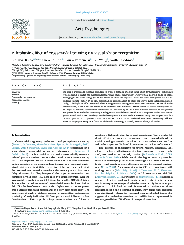 (PDF) A biphasic effect of cross-modal priming on visual shape recognition