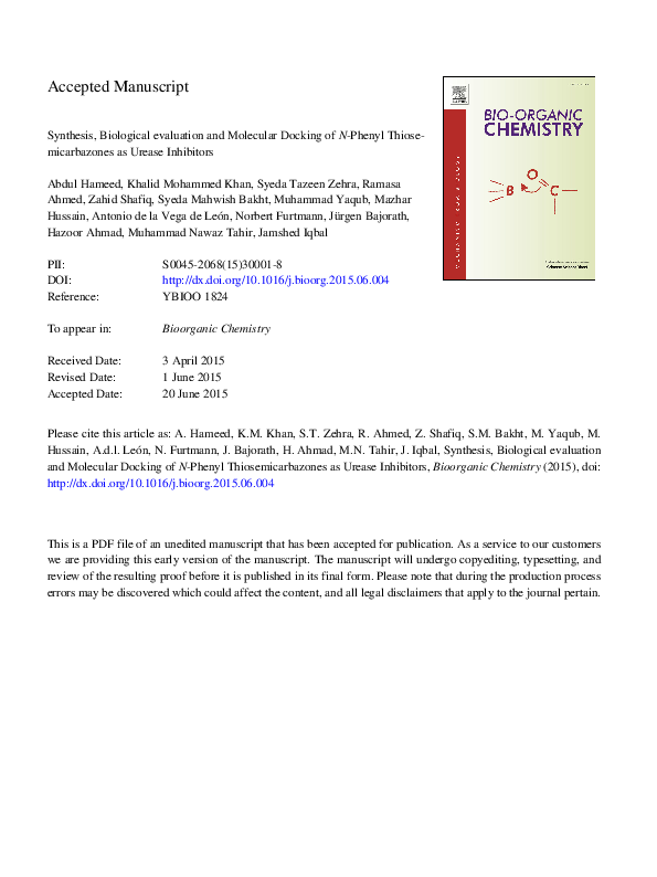 (PDF) Synthesis, biological evaluation, and molecular docking analysis of novel 1, 3, 4 ...