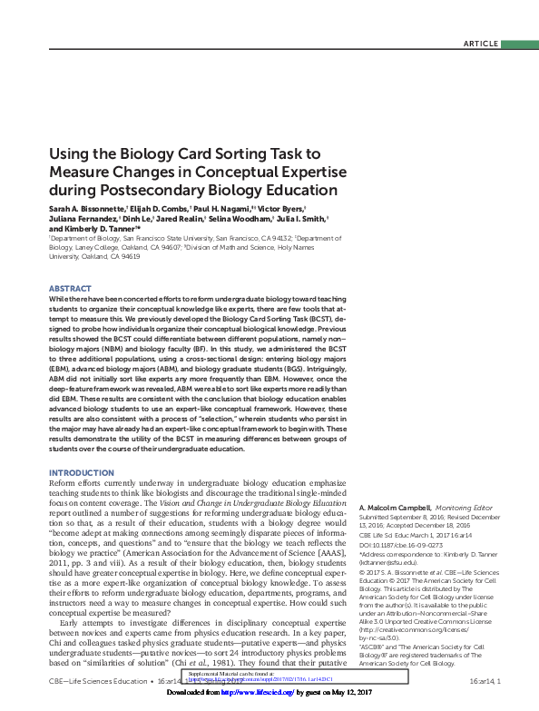 (PDF) Using the Biology Card Sorting Task to Measure Changes in ...