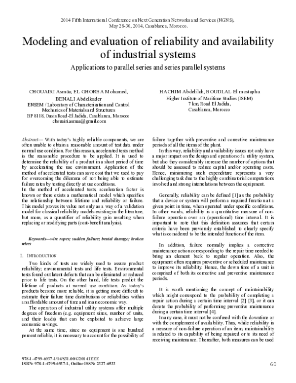 (PDF) Modeling and evaluation of reliability and availability of industrial systems ...