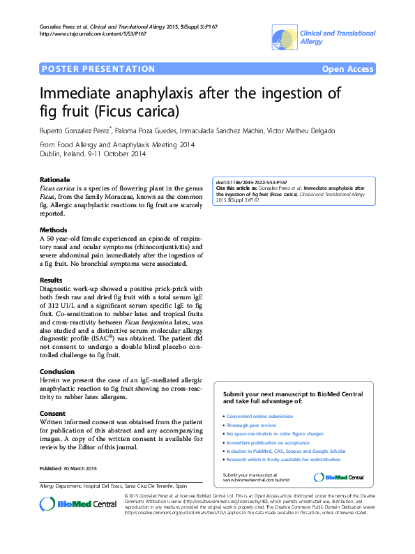 (PDF) Immediate anaphylaxis after the ingestion of fig fruit (Ficus carica)