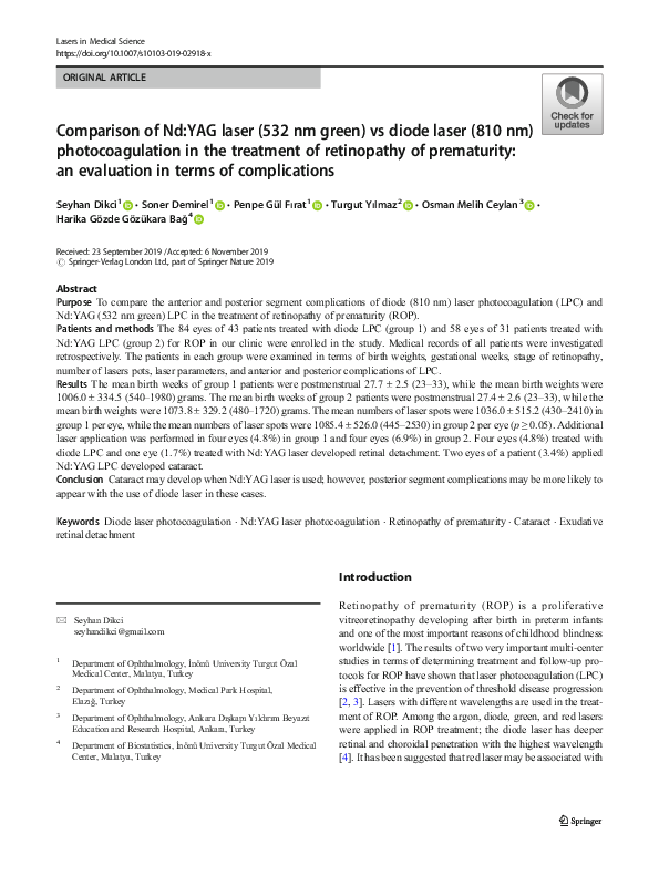 (PDF) Comparison of Nd:YAG laser (532 nm green) vs diode laser (810 nm ...