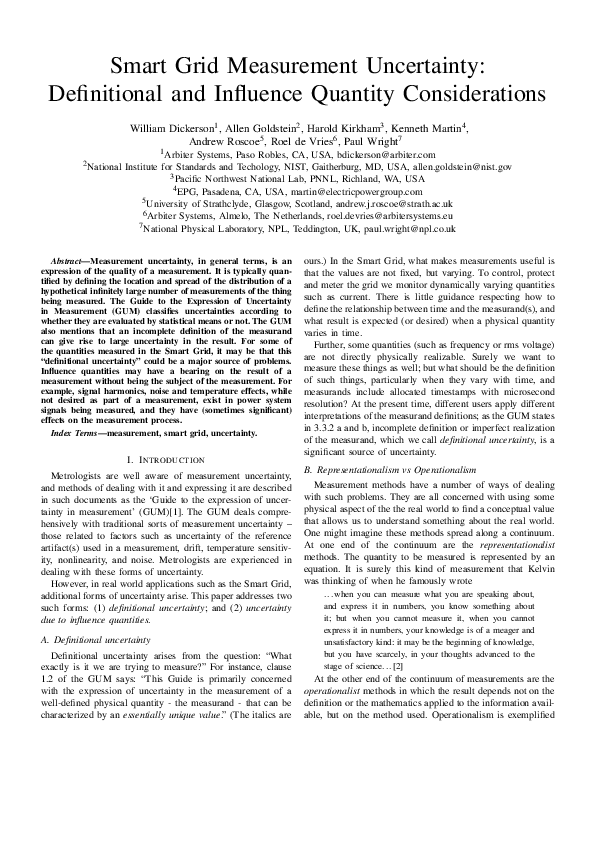 (PDF) Measurement Uncertainty in Smart Grids