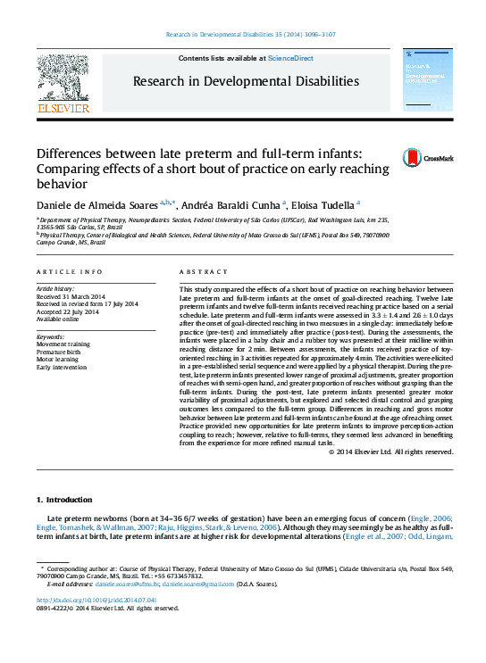 (PDF) Differences between late preterm and full-term infants: Comparing ...