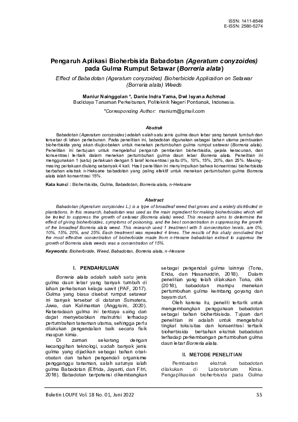 (PDF) Pengaruh Aplikasi Bioherbisida Babadotan (Ageratum conyzoides ...