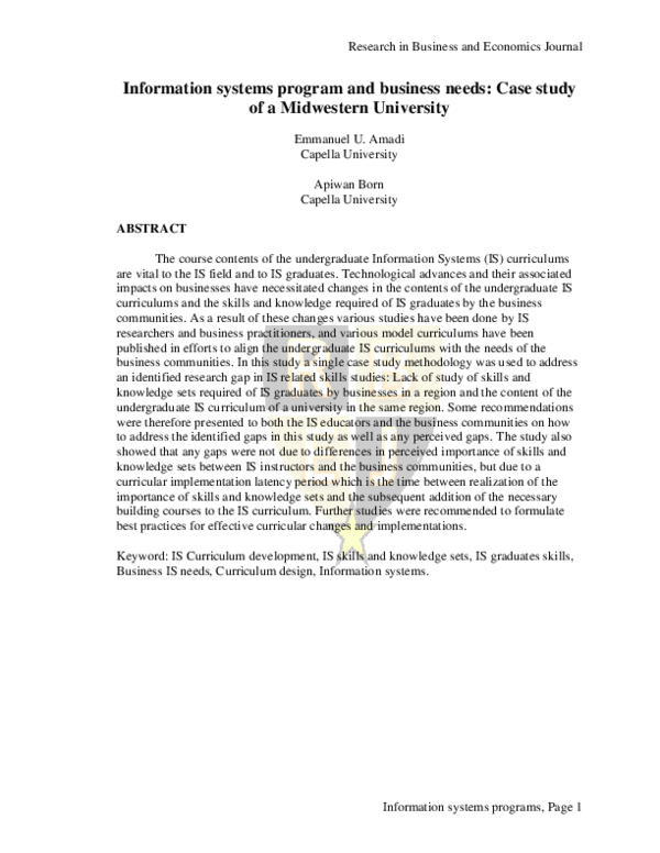(PDF) Information systems program and business needs: Case study of a midwestern university