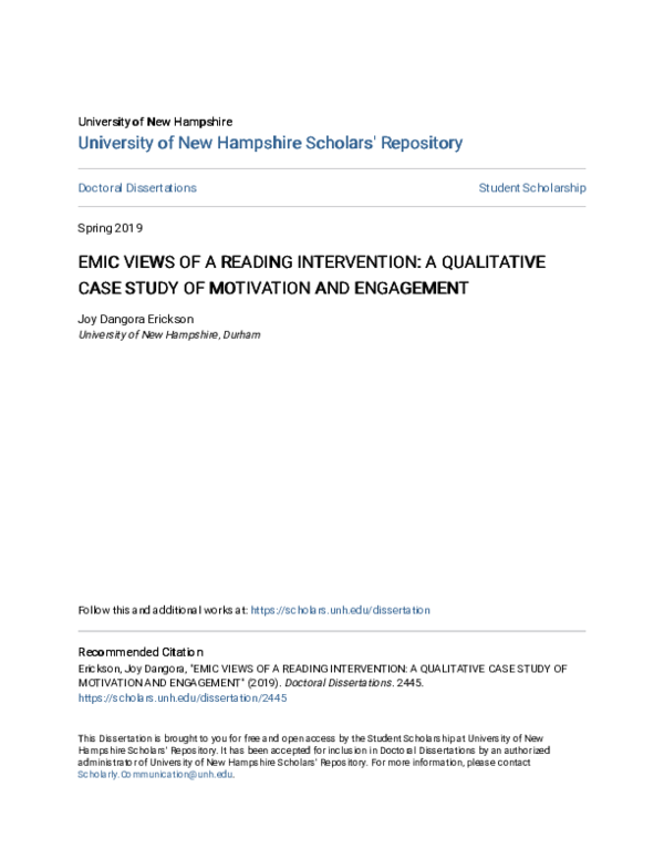 (PDF) Emic Views of a Reading Intervention: A Qualitative Case Study of ...