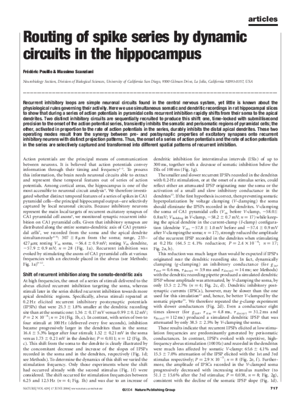 (PDF) Routing of spike series by dynamic circuits in the hippocampus