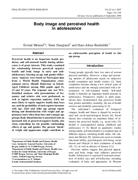 (PDF) Body image and perceived health in adolescence