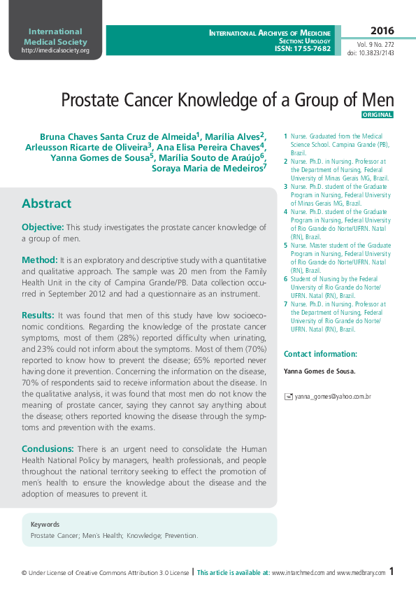 (PDF) Prostate Cancer Knowledge Of A Group Of Men