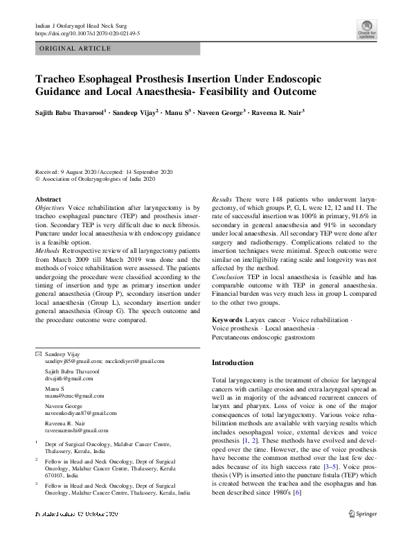(PDF) Tracheo Esophageal Prosthesis Insertion Under Endoscopic Guidance ...
