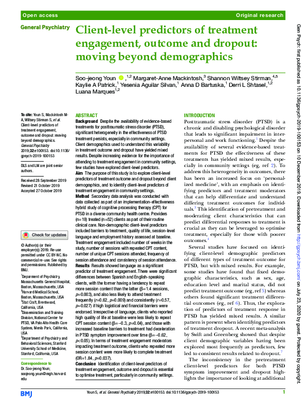 (PDF) Client-level predictors of treatment engagement, outcome and ...