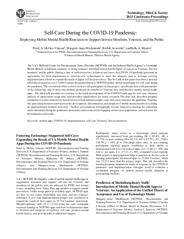 (PDF) Self-Care During the COVID-19 Pandemic: Deploying Mobile Mental ...
