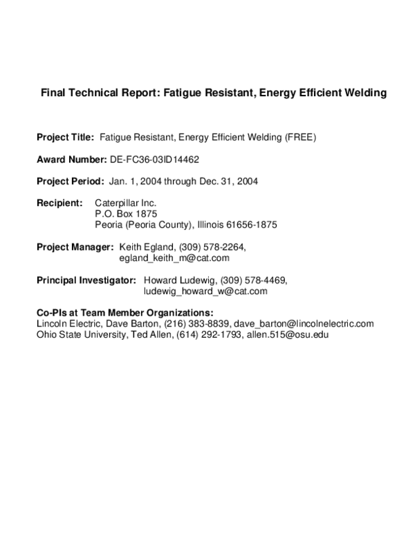 (PDF) Fatique Resistant, Energy Efficient Welding Program, Final ...