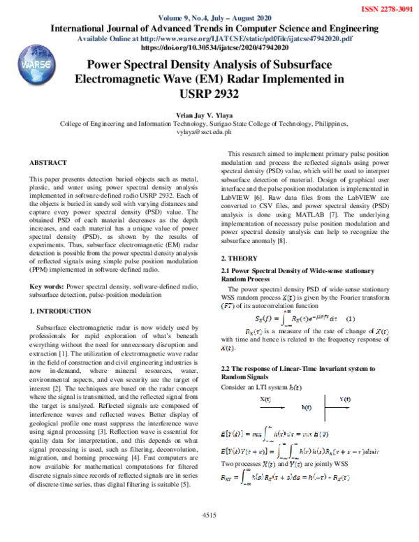 (PDF) Power Spectral Density Analysis of Subsurface Electromagnetic ...
