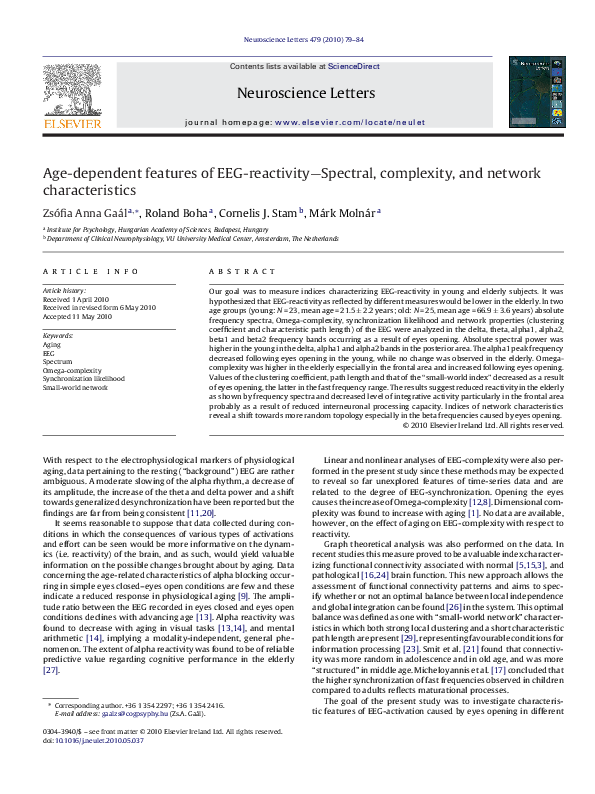(PDF) Age-dependent features of EEG-reactivity—Spectral, complexity ...