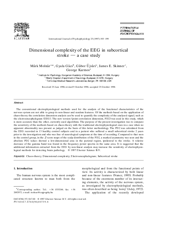 (PDF) Dimensional complexity of the EEG in subcortical stroke — a case study