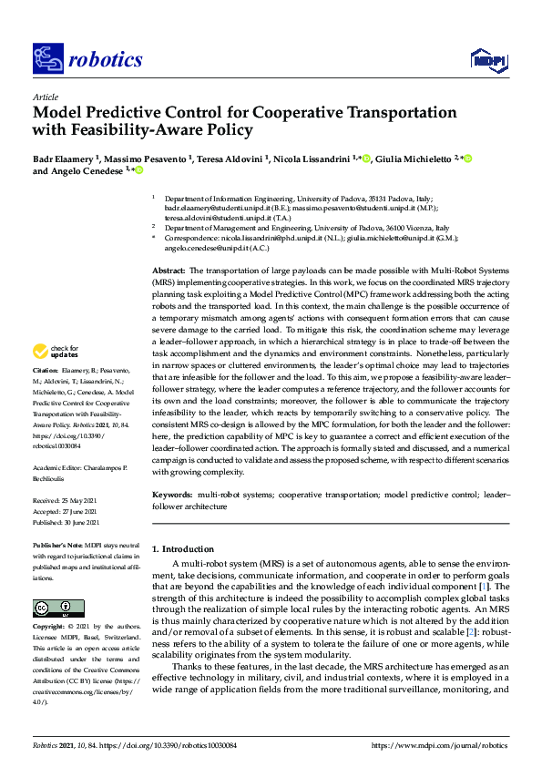 (PDF) Model Predictive Control for Cooperative Transportation with Feasibility-Aware Policy