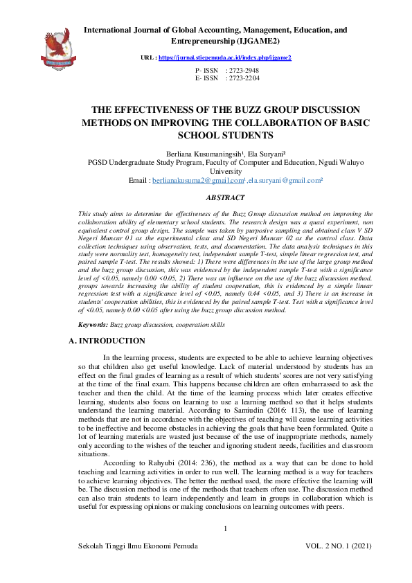 (PDF) The Effectiveness of the Buzz Group Discussion Methods on ...