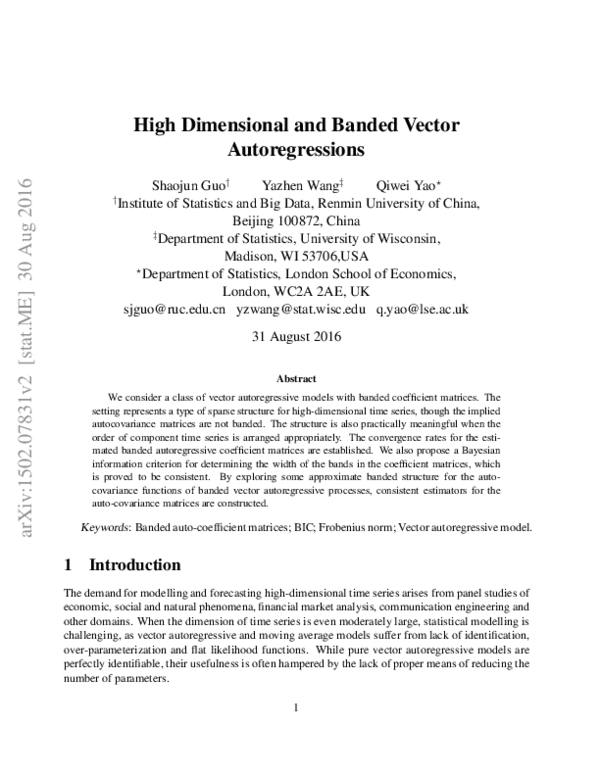 (PDF) High-dimensional and banded vector autoregressions