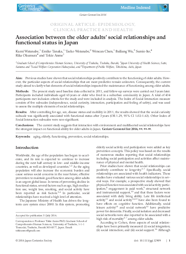 (PDF) Association between the older adults' social relationships and ...