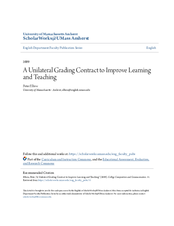 (PDF) A Unilateral Grading Contract to Improve Learning and Teaching