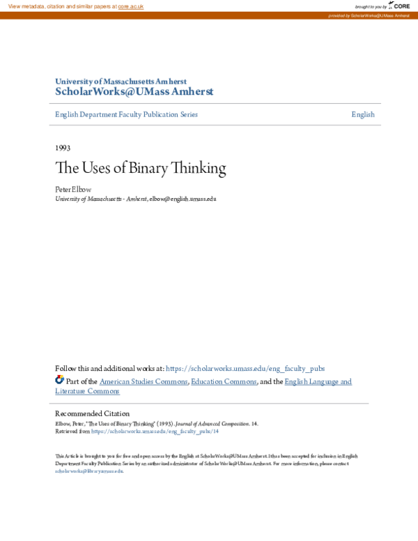 (PDF) The Uses of Binary Thinking