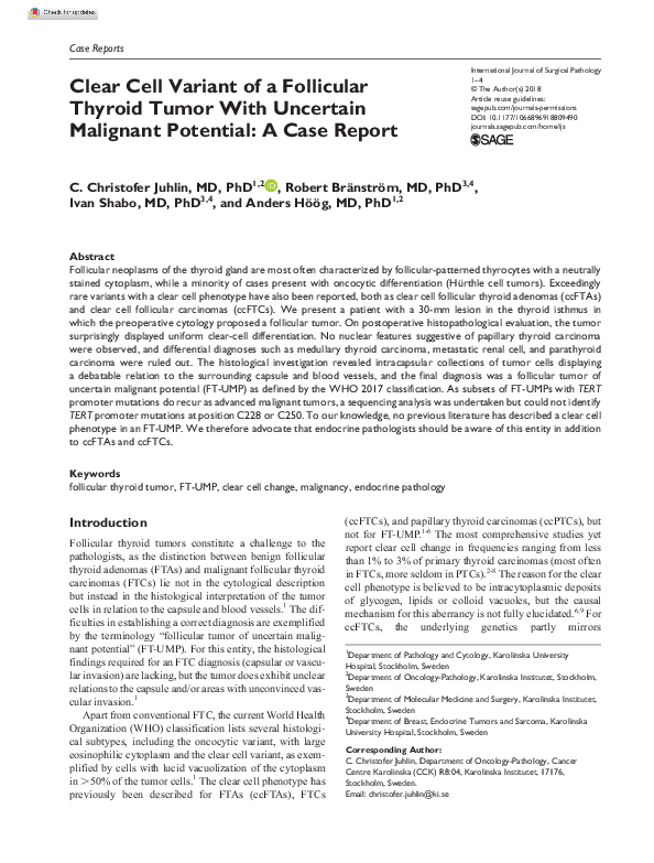 (PDF) Clear Cell Variant of a Follicular Thyroid Tumor With Uncertain ...