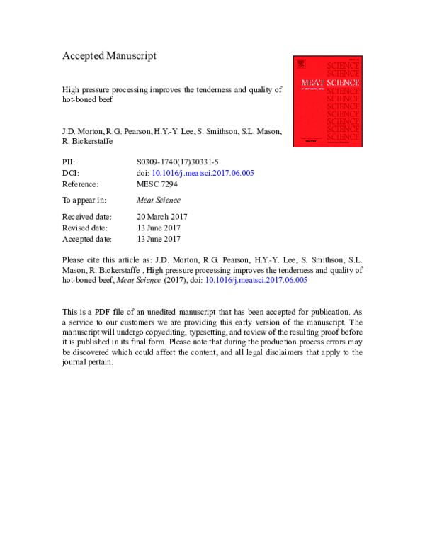(PDF) High pressure processing improves the tenderness and quality of ...