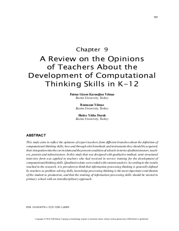 (PDF) A Review on the Opinions of Teachers About the Development of Computational Thinking ...
