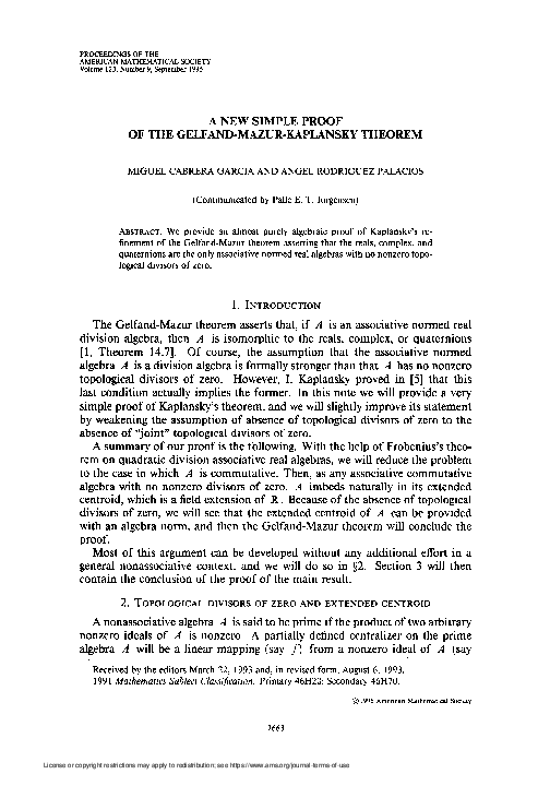 (PDF) A new simple proof of the Gel′fand-Mazur-Kaplansky theorem