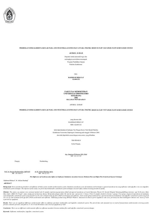 (PDF) Perbedaan Efek Kardiovaskular Pada Anestesi Inhalasi Enfluran ...