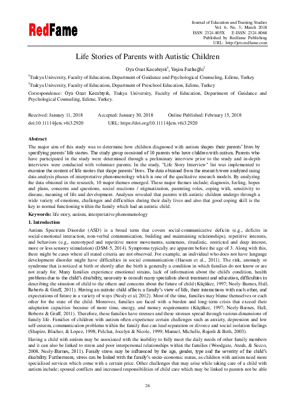 (PDF) Life Stories of Parents with Autistic Children