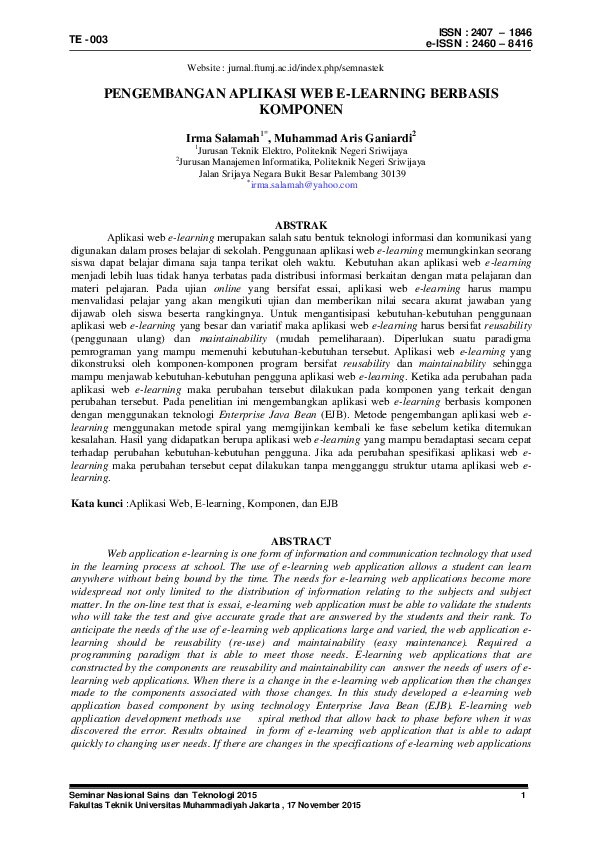(PDF) Pengembangan Aplikasi Web E-Learning Berbasis Komponen