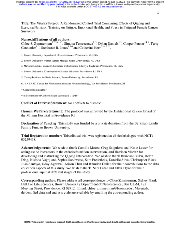 (PDF) The Vitality Project: A Randomized Control Trial Comparing ...